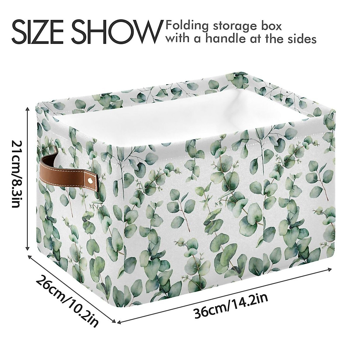 Eucalyptus Leaves Storage Basket Bins Decorative Toy Laundry Basket Organization with Handles for Living Room Clothes Nursery Closet Shelf Playroom,1 pcs