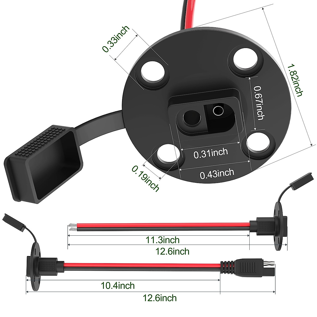OYMSAE SAE Power Socket Sidewall Port Quick Connect Solar Panel Flush Mount Connector Plug Cable 12AWG SAE Connector Cable with 8 Screws for Solar Generator Battery Charger (2 Pack)