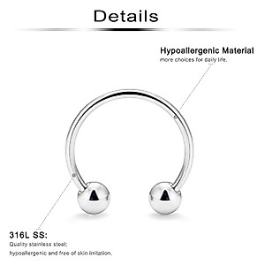 Ftovosyo 36PCS 20G Nose Hoop Rings Surgical Steel Septum Ring Tragus Cartilage Helix Hoop Earrings Lip Horseshoe Barbell Piercing Jewelry for Women Men Silver-tone with Ball Spike 8mm