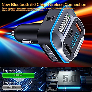 Bluetooth Adapter Car, 2023 Stronger Hi-Fi Bass Sound, Wireless Bluetooth FM Radio Adapter, Handsfree Call,30W PD&QC3.0 Fast Charging, 7 Colors LED, Support AUX Output and U Disk Bluetooth Transmitter