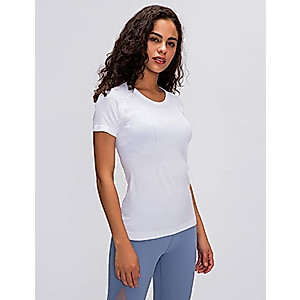 LUYAA Seamless Lightweight Women's Workout Shirts Short Sleeves Quick Dry Fashion Gym Athletic Yoga Gym Sports Tops White S