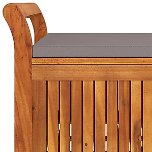 loibinfen Wooden Outdoor Patio Storage Bench Large Deck Box with Brown Cushion 35.8"x19.7"x23.6" Solid Wood Acacia Storage Box Deck Box with Seat for Garden, Balcony, Porch, Pool,Yard