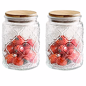 R FLORY 24 OZ Canning Decorative Cookie Candy Jar with Bamboo Lid Storage Organizer Crystal Holder Vanity Canister Jar Glass Set of 2 for Candy Jewelry Cotton Candle Vase Decor