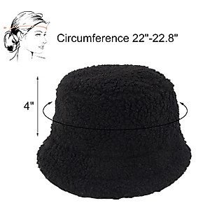 Womens Winter Bucket Hat Vintage Cloche Hats Warm Faux Fur Wool Outdoor Packable Fisherman Cap Black