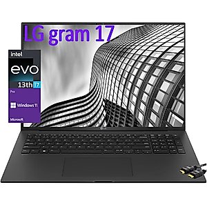 LG 2023 Gram 17 Ultra Lightweight Business Laptop,13th Intel Evo Platform 12-Core i7-1360P,17.3'' IPS WQXGA (2560x1600) 16:10 Display,80Wh Battery,Backlit KB,WiFi 6E,Win11 PRO(16GB|1TB SSD) Black