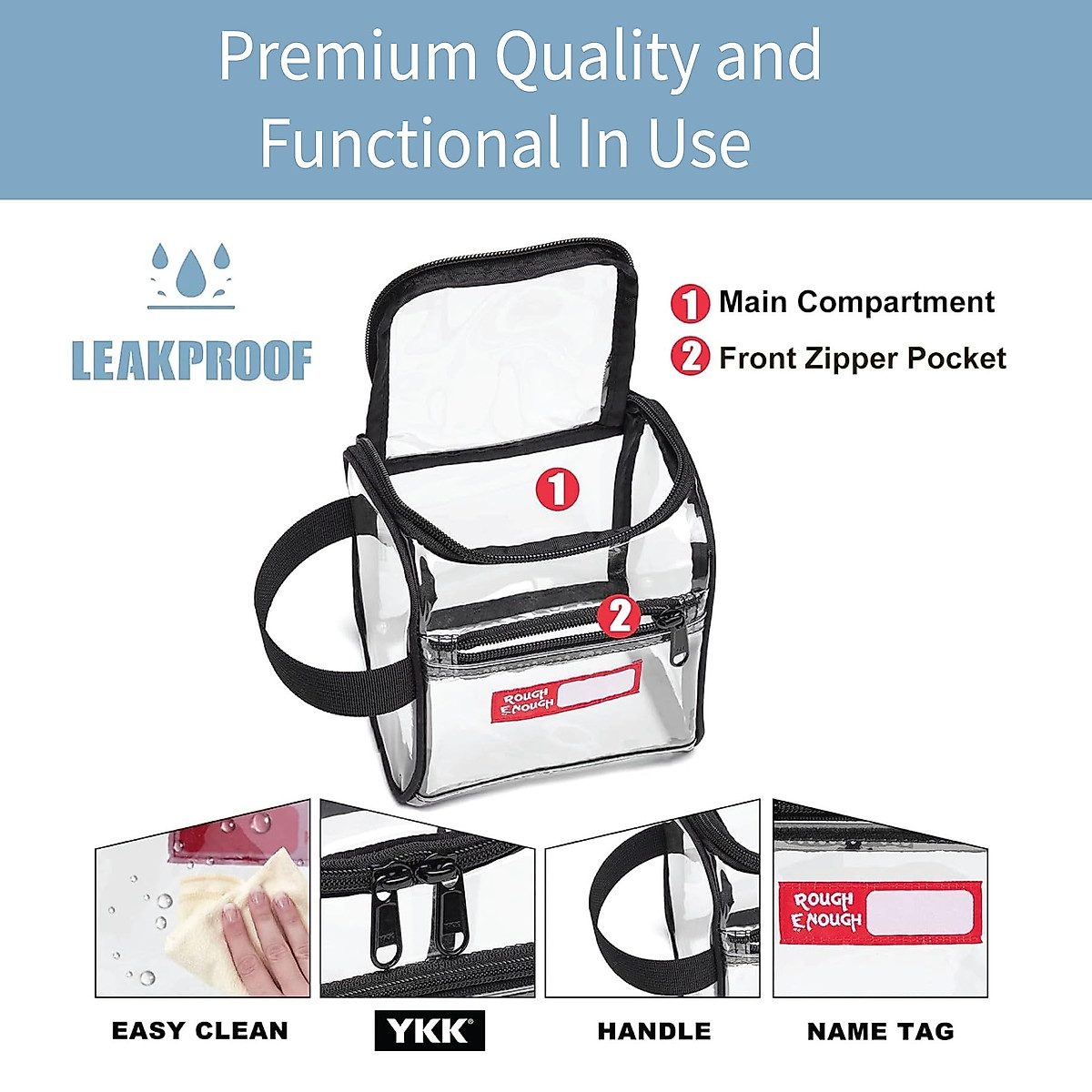 Rough Enough Clear Quart Size Travel Bag TSA Approved Toiletry Bag Small Mini Makeup Hygiene Bag with Zipper Compartment Cosmetic Toiletries Case Pouch Carry on for Women