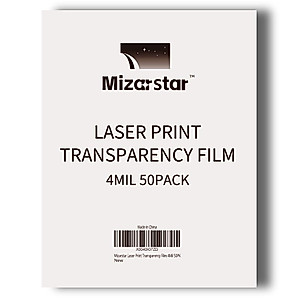 Mizarstar Transparency Film for Laser Jet Printer and Copier, Overhead Projectors Film, Letter Size, 8.5 x 11 in, 50/Pack