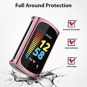 4 PACK Screen Protector Compatible with Fitbit Charge 5(NOT for Charge 4/3),TPU All-Around Protective Case Cover Rugged Bumper Shell Accessories for Charge5 Smartwatch,Black/Silver/Rose Gold/Rose Pink
