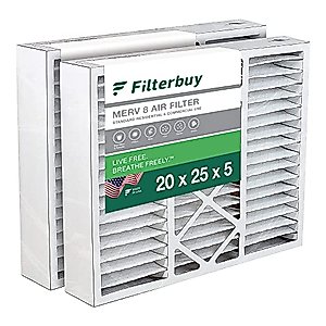Filterbuy 20x25x5 Air Filter MERV 8 Dust Defense (2-Pack), Pleated HVAC AC Furnace Air Filters Replacement for Honeywell FC100A1037, Lennox X6673, Carrier EXPXXFIL0020, Bryant, Day & Night, and Payne (Actual Size: 19.88 x 24.75 x 4.38 Inches)
