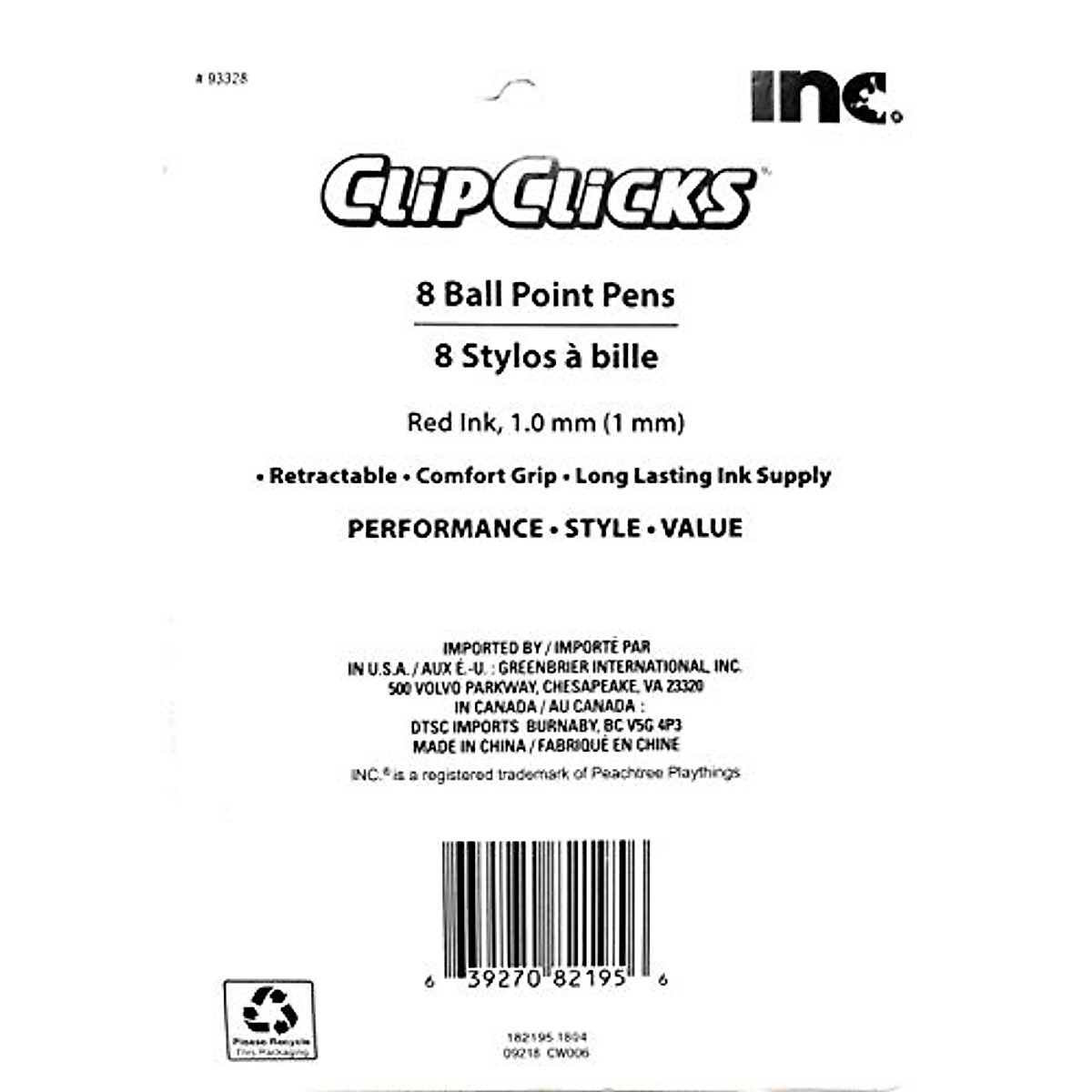 INC Retractable Ball Point Pens, 1.0 mm, Red Ink, 8-pack