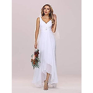 Ever-Pretty Women's V-Neck Sleeveless Asymmetric Hem Modern Bridal Dresses White US14