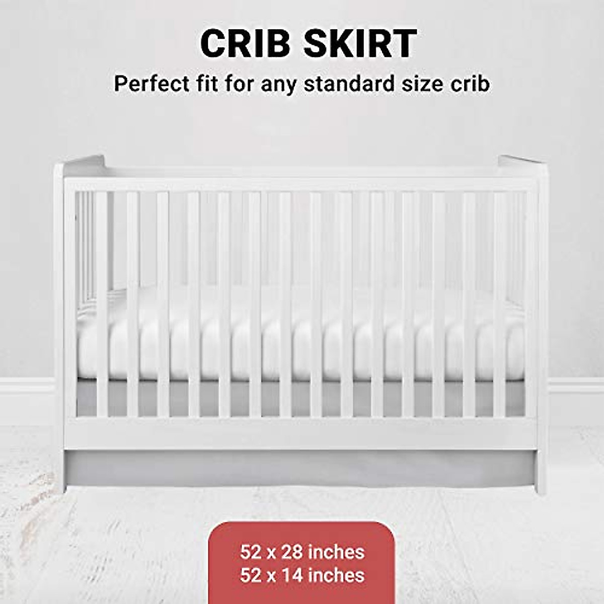 JLIKA Crib Skirt 100% Cotton Nursery Crib Bed Toddler Bedding Skirt for Baby Boys or Girls Plain Neutral - 14” Drop Dust (Gray)