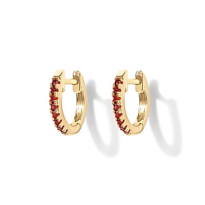 PAVOI 14K Gold Plated Sterling Silver Post Huggies | Cubic Zirconia Huggie Earrings for Women | Garnet Stones, Yellow Gold