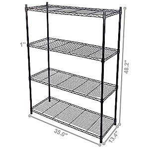 Elevon 4-Shelf Adjustable, Heavy Duty Storage Shelving Unit (350 lbs Loading Capacity per Shelf), Steel Organizer Wire Rack, Black (35" L x 13.4" W x 48.2" H)