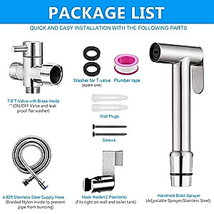 Luxury Bidet Sprayer for Toilet-Handheld Sprayer Attachment with Brass Leak Free T-Valve&Adjustable Jet Spray, Perfect for Feminine Hygiene