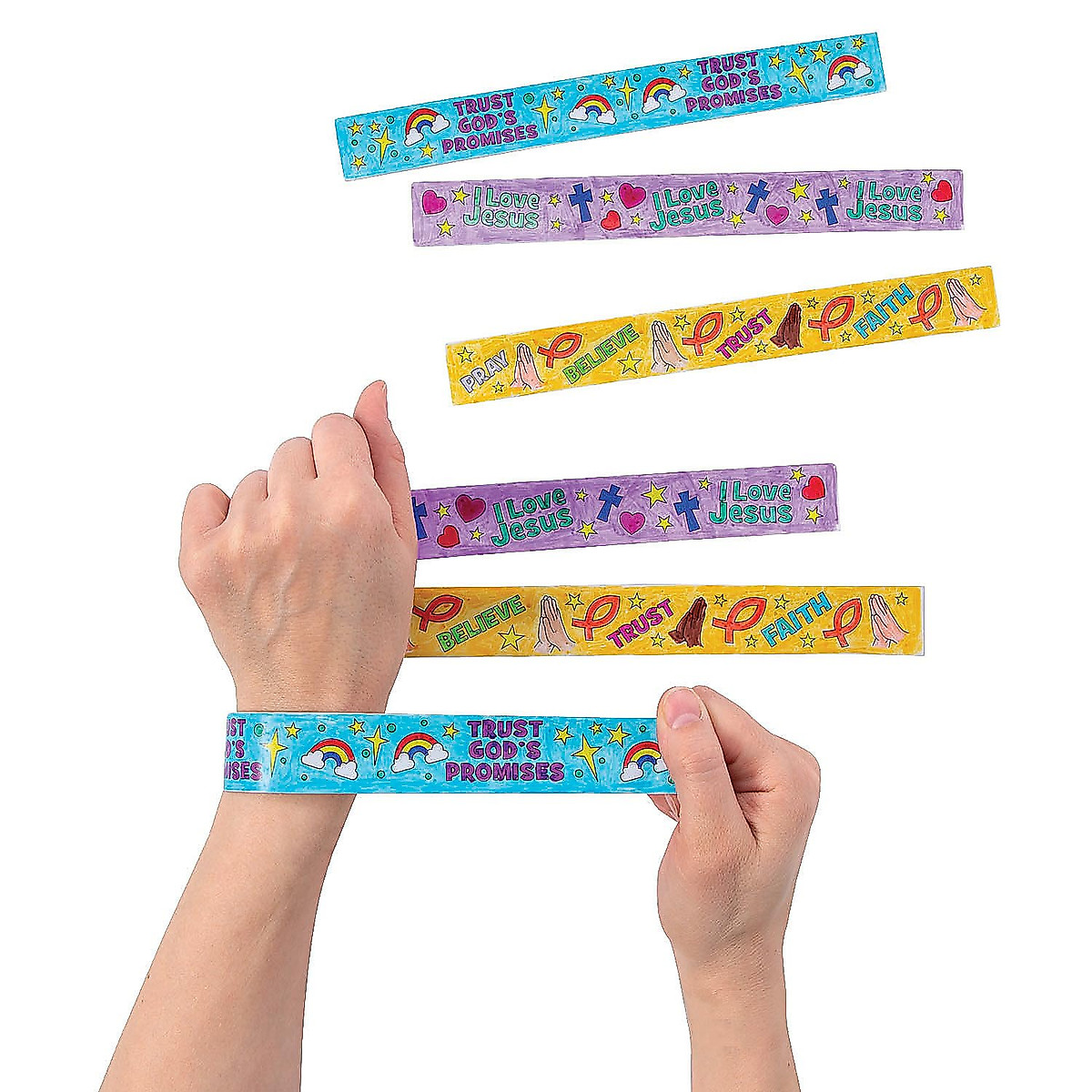 Fun Express Color Your Own Faith Slap Bracelets - VBS and Sunday School Craft Kits - Bulk Set of 48
