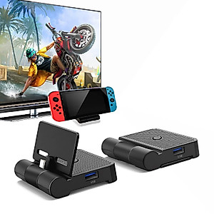 Switch HDMI Dock, Foldable Switch HDMI Docking Station, Portable TV Dock for Switch/Switch OLED with Screen Switch Button, USB C Power Input and USB 3.0 Port
