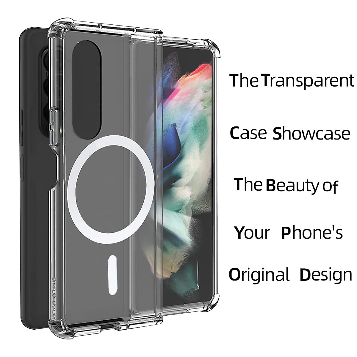 ioiFour for Samsung Galaxy Z Fold 3 Magnetic Clear Case, Compatible with Wireless Charger and Magsafe Card Wallet, Simplistic Transparent Shockproof and Drop-Proof Case