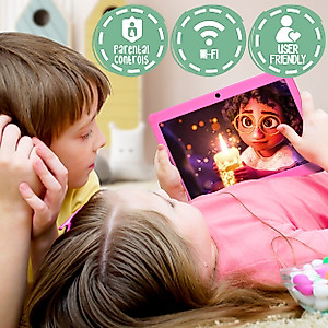Pyle 10.1-Inch Android Tablet w/ 1080p HD Display, Dual Camera, WiFi Compatibility, Quad-Core Processor,10.1” Kids Tablet w/Stylus Pen 1GB RAM, 8GB Storage, Kid-Proof Cover (Pink)