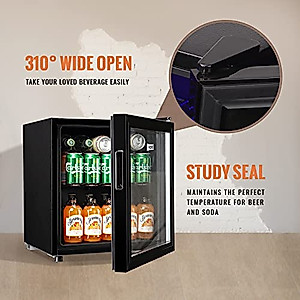 WANAI Beverage Refrigerator Cooler 60 Cans Mini Fridge Glass Door Mini Can Fridge 1.7 cu.ft Organizer for Beer Soda Wine Small Refrigerator with Blue LED for Home/Bar/Office/Dorm
