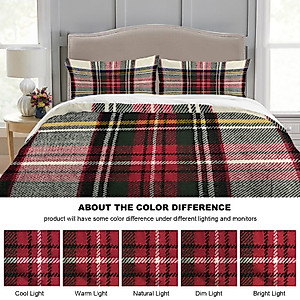 Batmerry Scottish Tartan King Size 3 Pieces Bedding Comforter Sets,Soft Fluffy Square Green Wool Plaid Pattern Printed PolyesterDuvet Cover for All Season