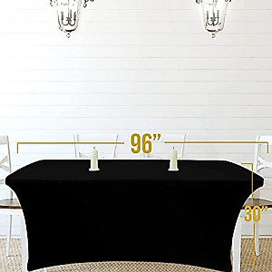 White Classic Wealuxe 8-feet Rectangle Tablecloth - Spandex Stretchable Table Cloth Cover, Black, 2 Pack