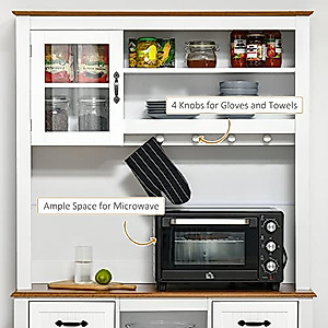 HOMCOM 71" Kitchen Buffet with Hutch, Farmhouse Style Storage Pantry with 2 Drawers, 3 Door Cabinets and 3 Shelves, White