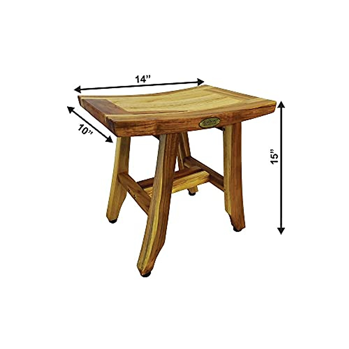 EcoDecors Satori Teak Wood Shower Shaving Foot Rest Stool Natural Rustic Finish - 10" D x 14" W x 15" H