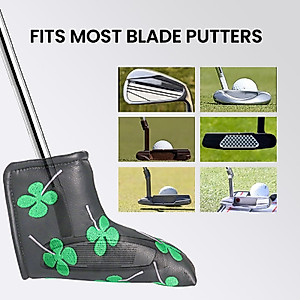 Golf Putter Head Covers Blade Club Headcover PU Leather Protector Cover Black White Fits All Putters for Men Women (Black Leaves)