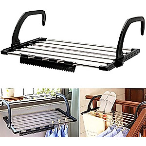 ZyHMW Clothes Airer Balcony Drying Rack Stainless Steel Folding Hanging Window Shoes Rack Adjustable Portable Outdoor Airer Clothes Towel Storage，Folding Airer (Color : S Square Tube Gray)