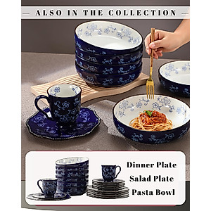 KUNABOO Artisanal Ceramic Mugs, Ceramic Coffee Cups, Coffee Mug Set of 2-11 oz -Sakura Floral Series Midnight Blue - Ready to Wrap Gift