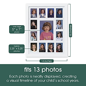 Pearhead School Years Picture Frame K-12 Keepsake, Collage Wall Decor for Kindergarten to 12th Grade Graduation, Multi Photo Display, Ideal Graduation Gift, Fits 13 Wallet Size Photos - White