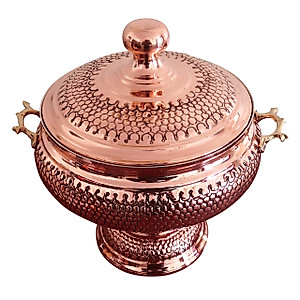 Binbir Trend Handmade Copper Soup Tureen with Lid, Soup Server Pot, Large Serving Bowl - Honeycomb Pattern - Tinned Copper-169 Fl Oz