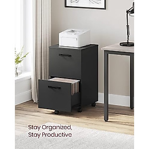 VASAGLE 2-Drawer Rolling File Cabinet, Filing Cabinet for Home Office, Printer Stand, for A4, Letter-Size Files, Hanging File Folders, Industrial, Matte Black UOFC040B16