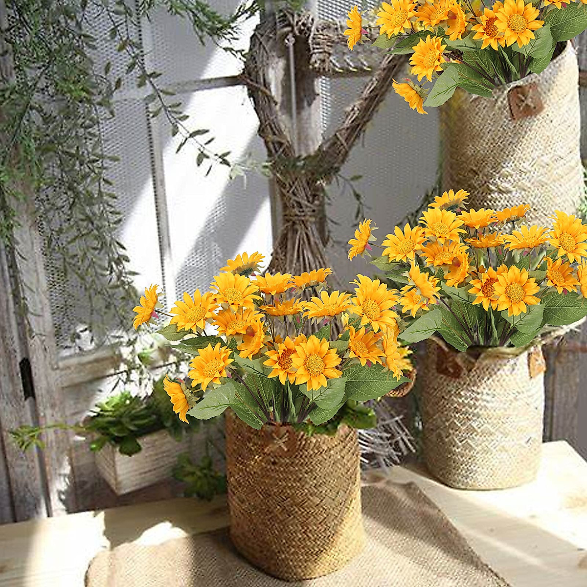 HUAESIN 21 Heads Sunflowers Artificial Flowers Long Stem Fake Sunflowers Silk Sunflower Bouquet for Home Wedding Wreath Party Table Centerpieces Decor