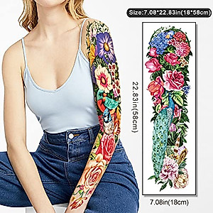 55 Sheets Temporary Tattoo, 8 Sheets Full Arm Temporary Tattoos, 17 Sheets Half Arm Fake Tattoos Flower Butterfly Peacock Bird Lion Wolf for Women Men, 30 Sheets Tiny Tamporary Tattoos for Adult Kids