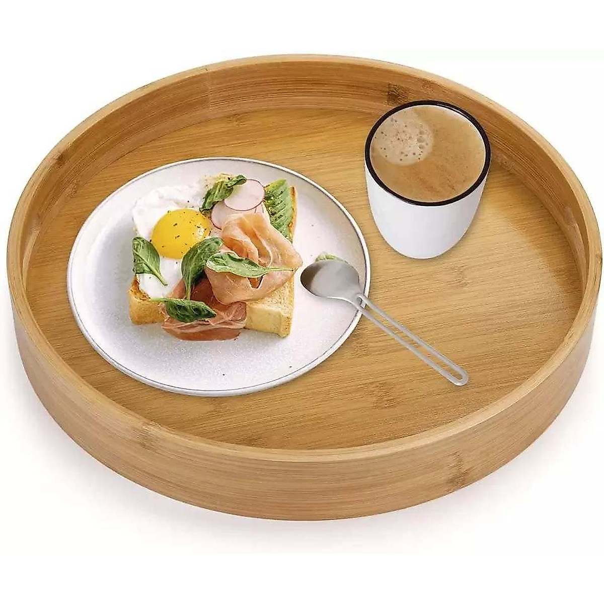 Bamboo, Coffee Table Tray, Great as Farmhouse Decor, Round Wooden, Serving Trays or Serving Platter, Wood Serving Tray, Bamboo Tray as a Decorative Tray, Works as Coffee Table Trays for Living Room