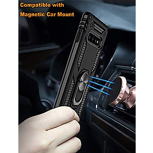 Galaxy S10+ Plus Case, Military Grade Drop Tested, Magnetic Ring Kickstand, Car Mount Compatible, Protective Black Cover