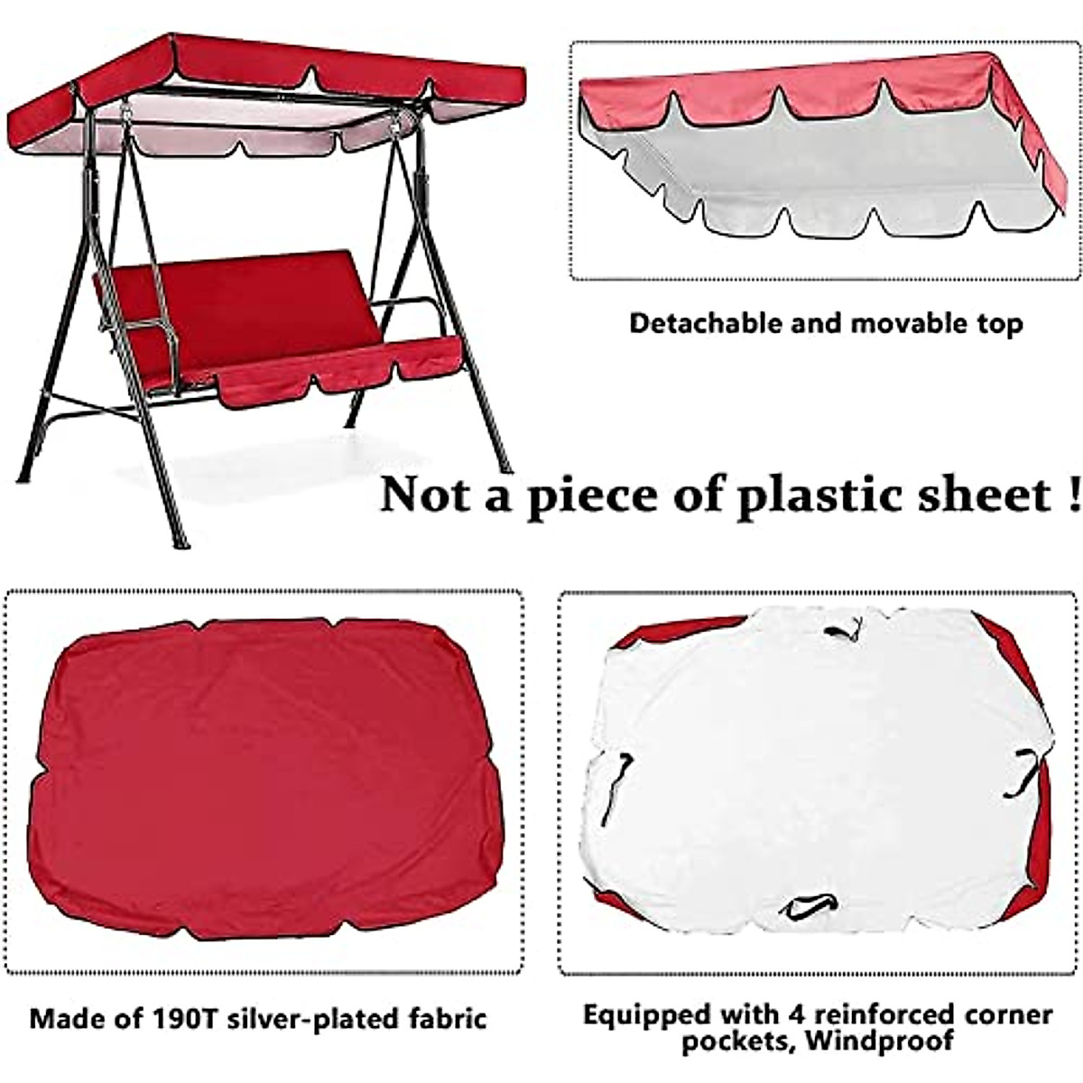 BTURYT Waterproof Garden Seater Sun Shade Porch Hammock Patio Swing Cover,Outdoor Swing Canopy Replacement Cover & Swing Cushion Cover-(top Cover + Chair Cover)