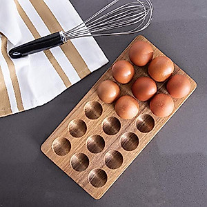 Wooden Egg Holder by ILLATO, Premium Acacia Wood Egg Tray, 18 Holes Egg Plate, Freezer, Tabletop Display or Refrigerator Storage, Deviled Egg Tray, Egg Holder Countertop, Wooden Egg Skelter