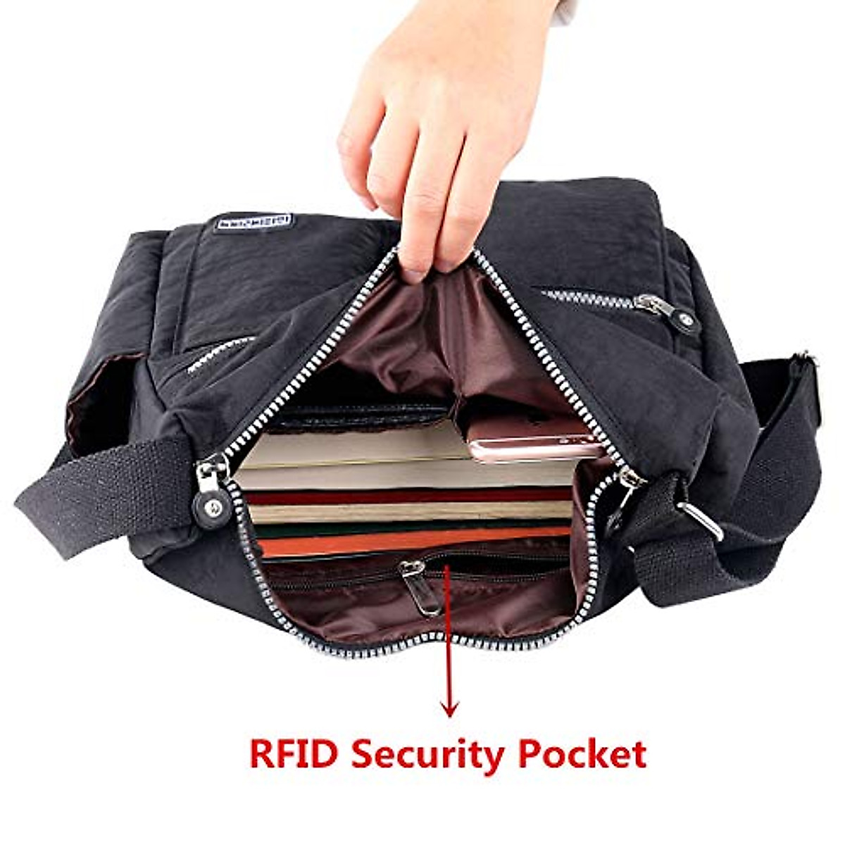 MHCNLL Crossbody Bag with Anti Theft RFID Pocket - Women Lightweight Water-Resistant Purse (black)