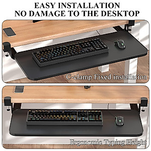 LYJANUN Keyboard Tray Under Desk Keyboard Tray Slide Out, 25.7" X 9.8" Keyboard Drawer with C Clamp Mount System, Easy for Installation and Typing, for Home Study Office Work