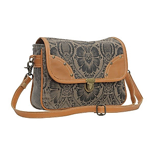 Myra Bag Western Leather Messenger Bag for Women - Upcycled Canvas Shoulder Crossbody Bag