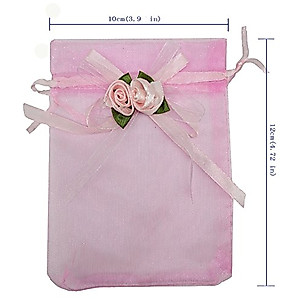 Ankirol 50pcs Sheer Organza Favor Bags for Wedding 3.8x4.8'' Gift Bags Samples Display Drawstring Rose Pouches (Pink)