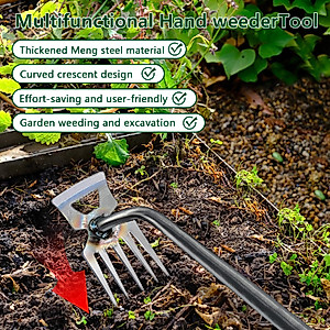 Weed Puller Tools Sharp Weeding Tool High Manganese Steel Grass Root Removal Tool with 5 Teethes Dual Purpose Hand Weeder Tool for Yard Garden Far
