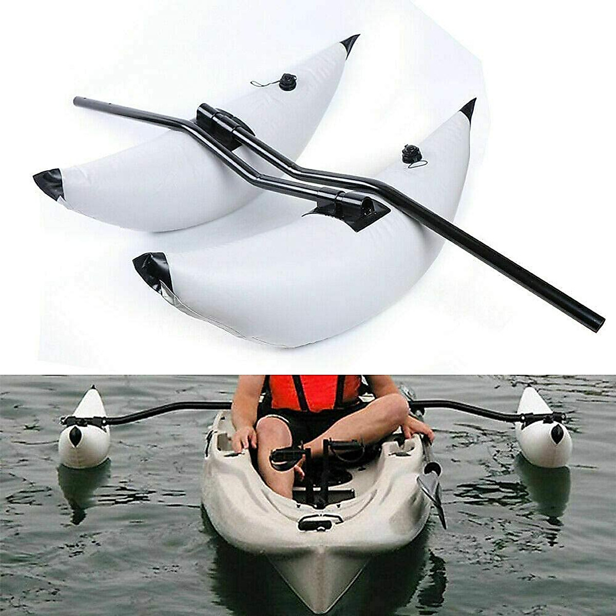 DYRABREST 2Pcs Inflatable Kayak Outrigger Stabilizer Kit, Fishing Boat Canoe Standing Float Stabilizers System Portable Kayak Stabilizer Sidekicks Kit (White)