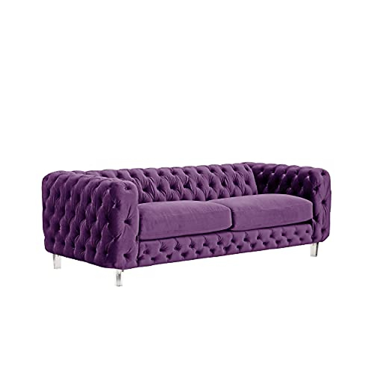 Iconic Home Modern Contemporary Tufted Velvet Down-Mix Cushons Acrylic Leg Sofa, Purple