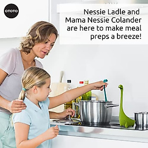 OTOTO Turquoise Nessie Ladle & Green Mama Nessie Colander Value Pack - Special Edition Soup Ladle & Colander Set - Ladles for Cooking - Kitchen Colander for Pasta - Dishwasher Safe & BPA free Ladle
