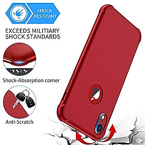 ORETECH Designed for iPhone XR Case, with[2 x Tempered Glass Screen Protector] 360 Full Body Shockproof Anti Scratch Protection Cover Hard PC Soft Rubber Silicone Case for iPhone XR 6.1'' 2018 Red