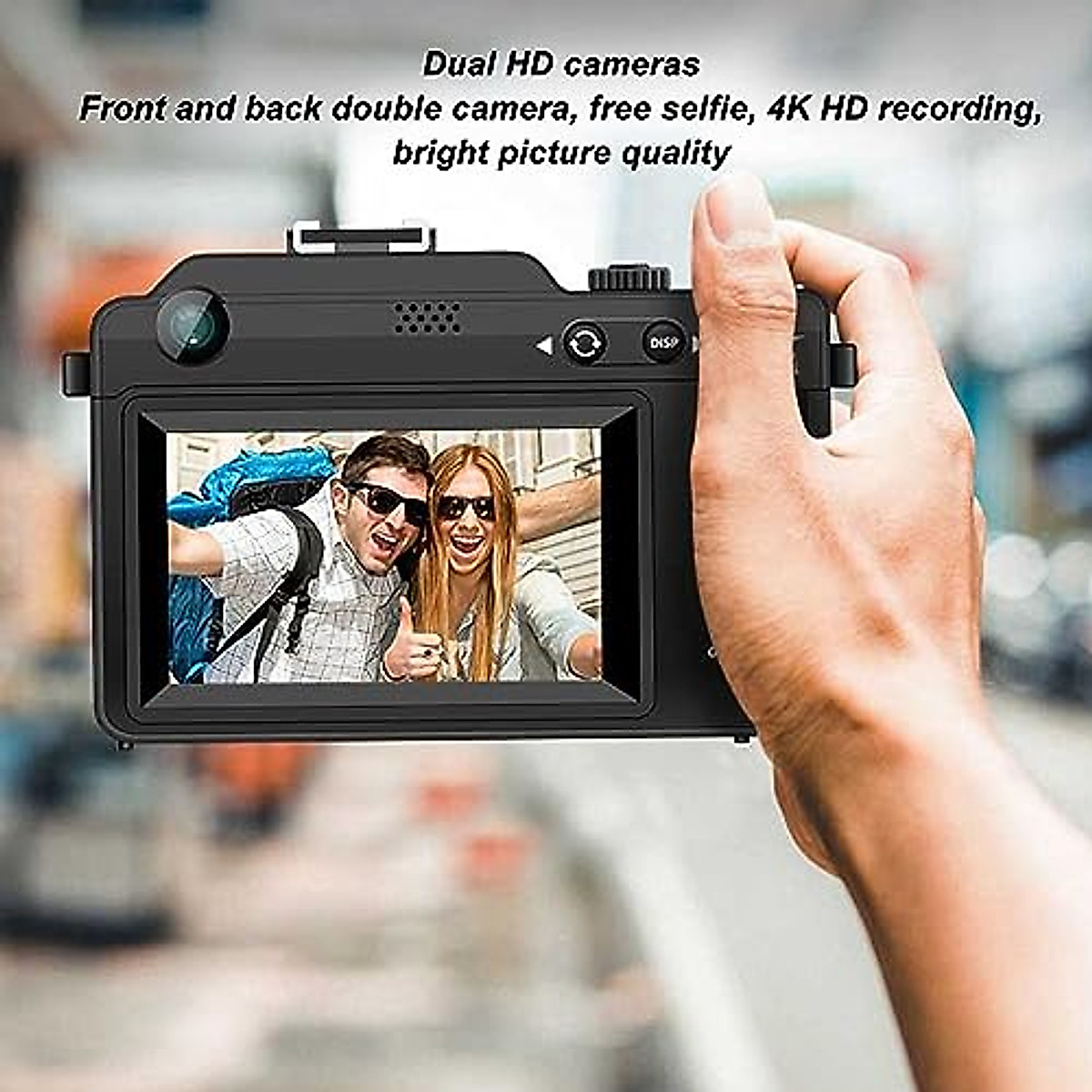 HD Digital Camera, Dual Lens Anti Shake 3.0inch IPS Display USB Connection 4K Digital Camera 18X Autofocus for Traveling (Black)
